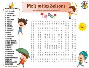 Mots mêlés Saisons - Jeu à imprimer - Un Anniversaire en Or